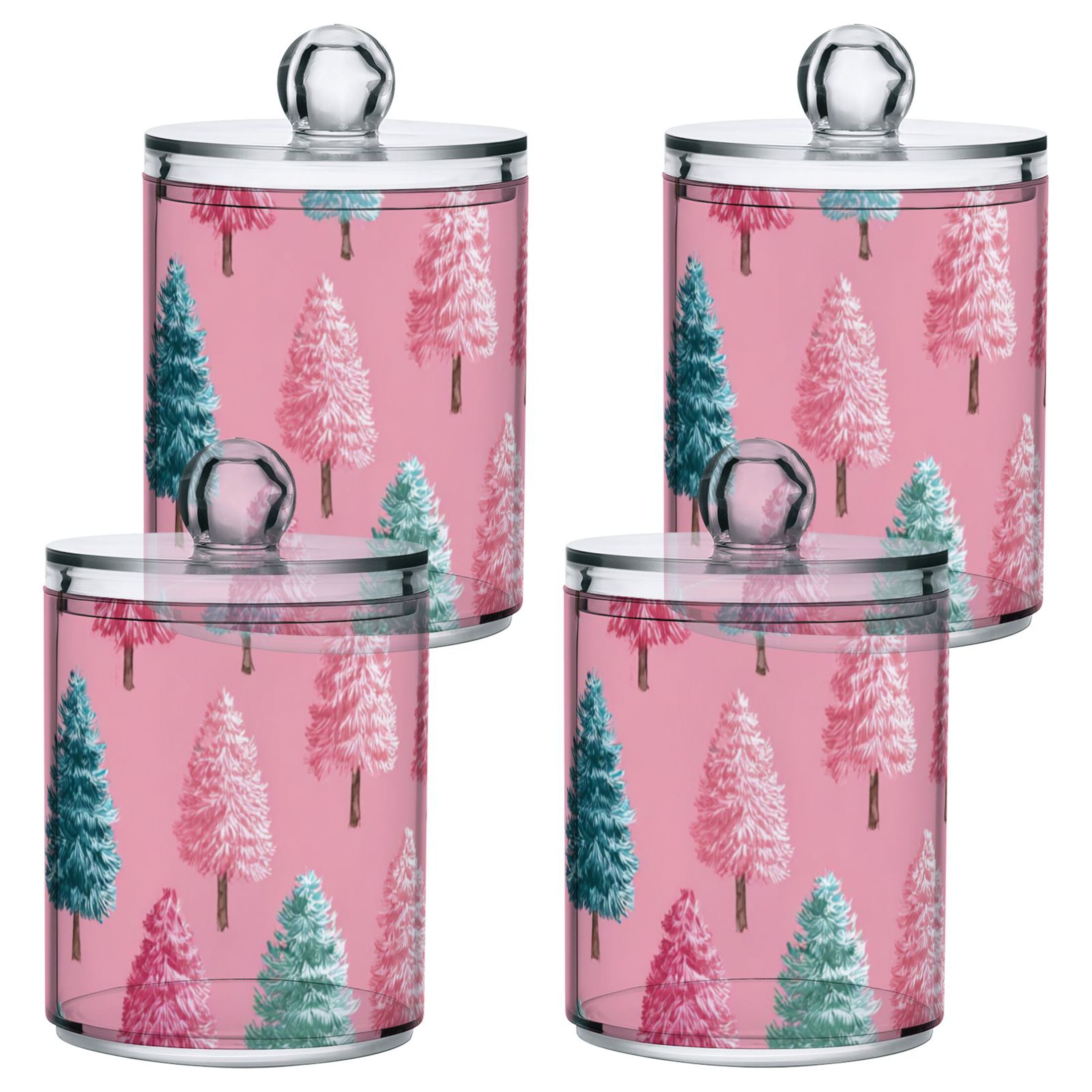 Pink Blue Christmas Trees Translucent Plastic Cans Storage Canisters ...