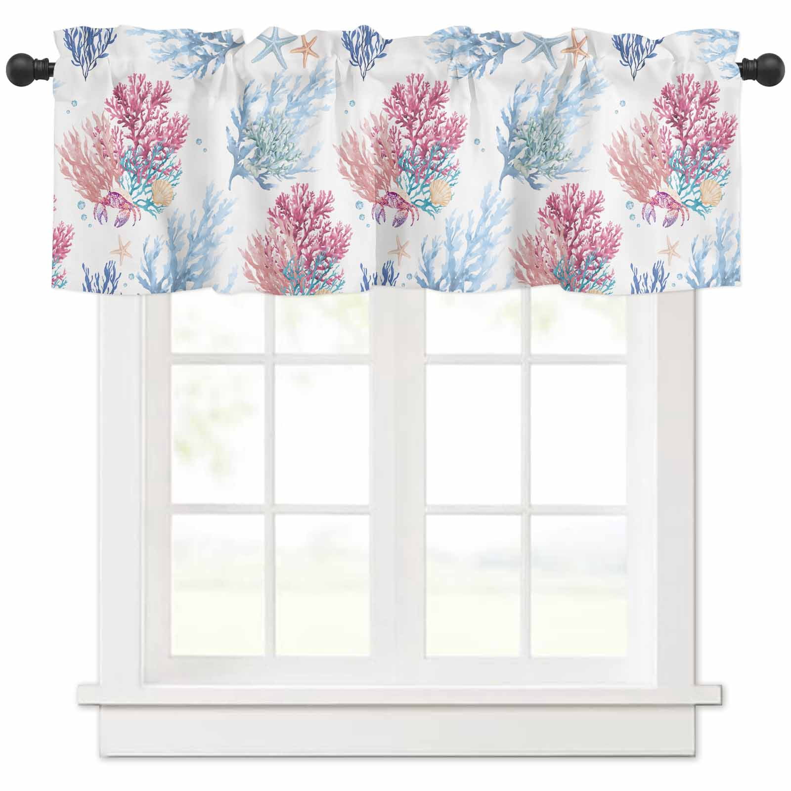 Pink Blue Coastal Valances for Windows Farmhouse Kitchen Curtains ...
