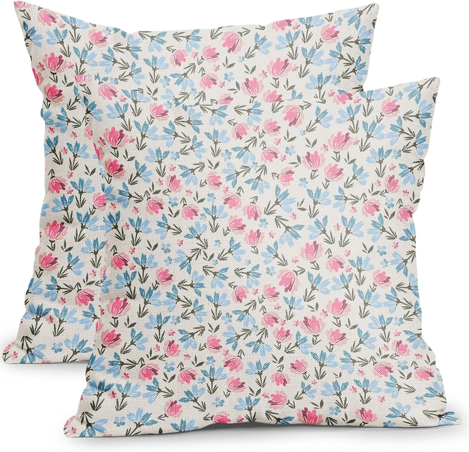 Pink Blue and Cream Vintage Floral Pillow Covers 16x16 Inch Set of 2 ...