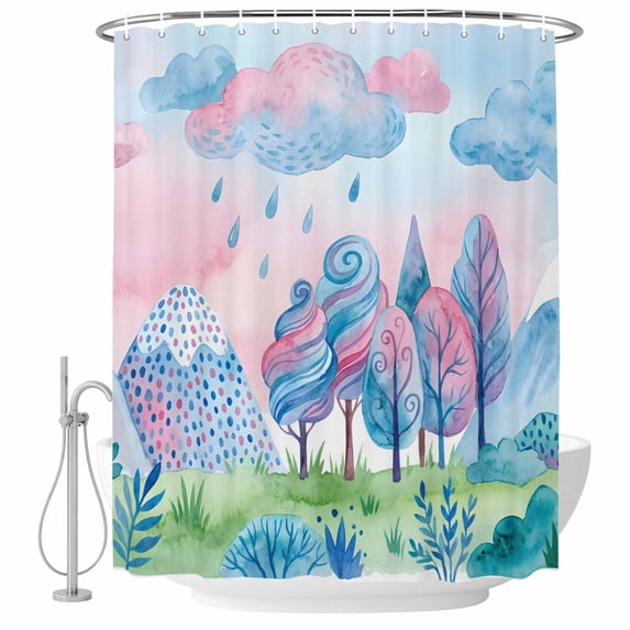 Pink Blue Fantasy Cloud Shower Curtain for Bathroom, Abstract Tree ...