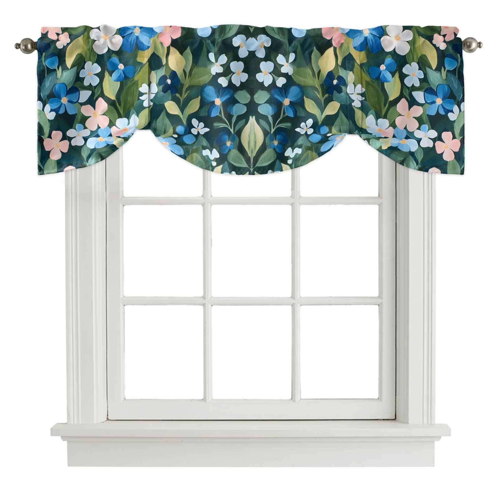 Pink Blue Floral Tie Up Valance for Windows, Spring Beautiful Flower ...