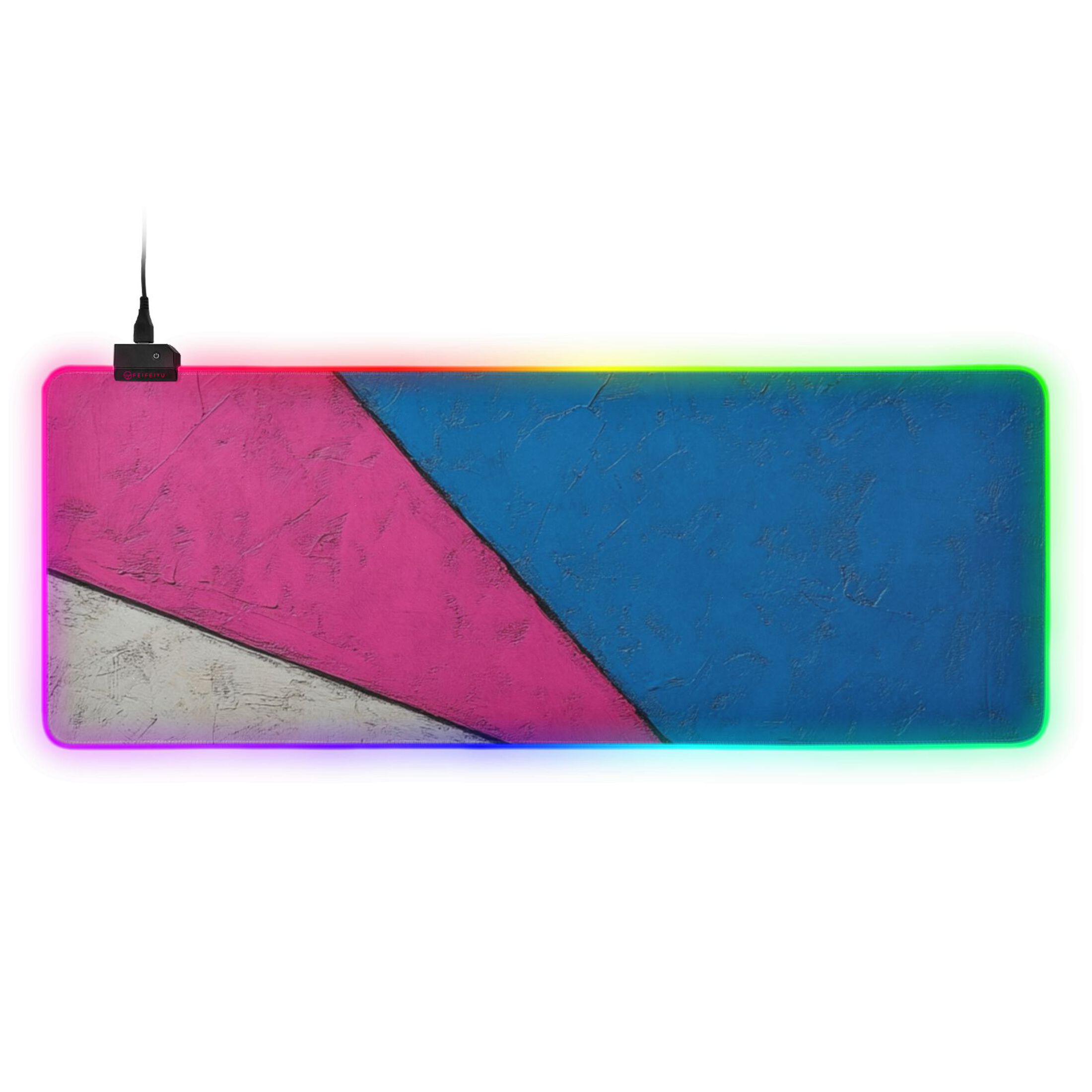 Pink Blue Geometry RGB Gaming Mouse Pad Large Keyboard Mat Rubber Base ...