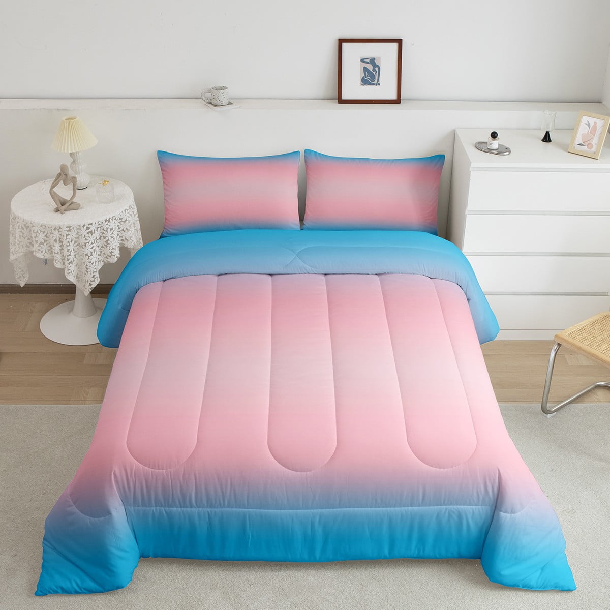 Pink and Blue Girls Bedding Colorful Rainbow Gradient Comforter Set ...