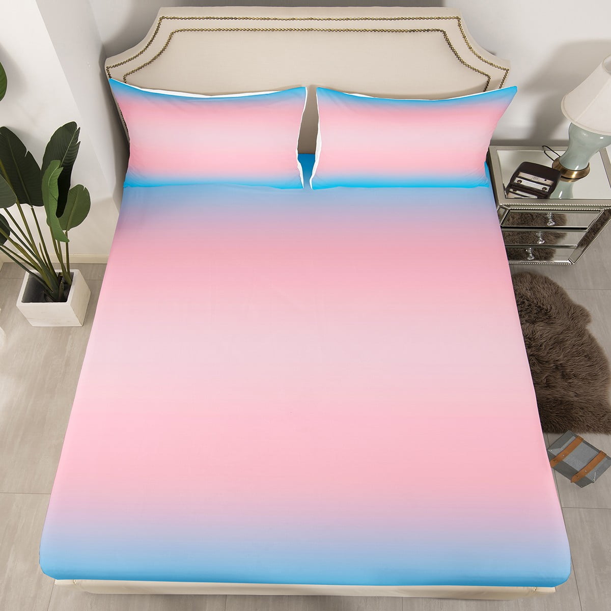 Pink and Blue Girls Bedding Set Colorful Rainbow Gradient Fitted Sheet ...