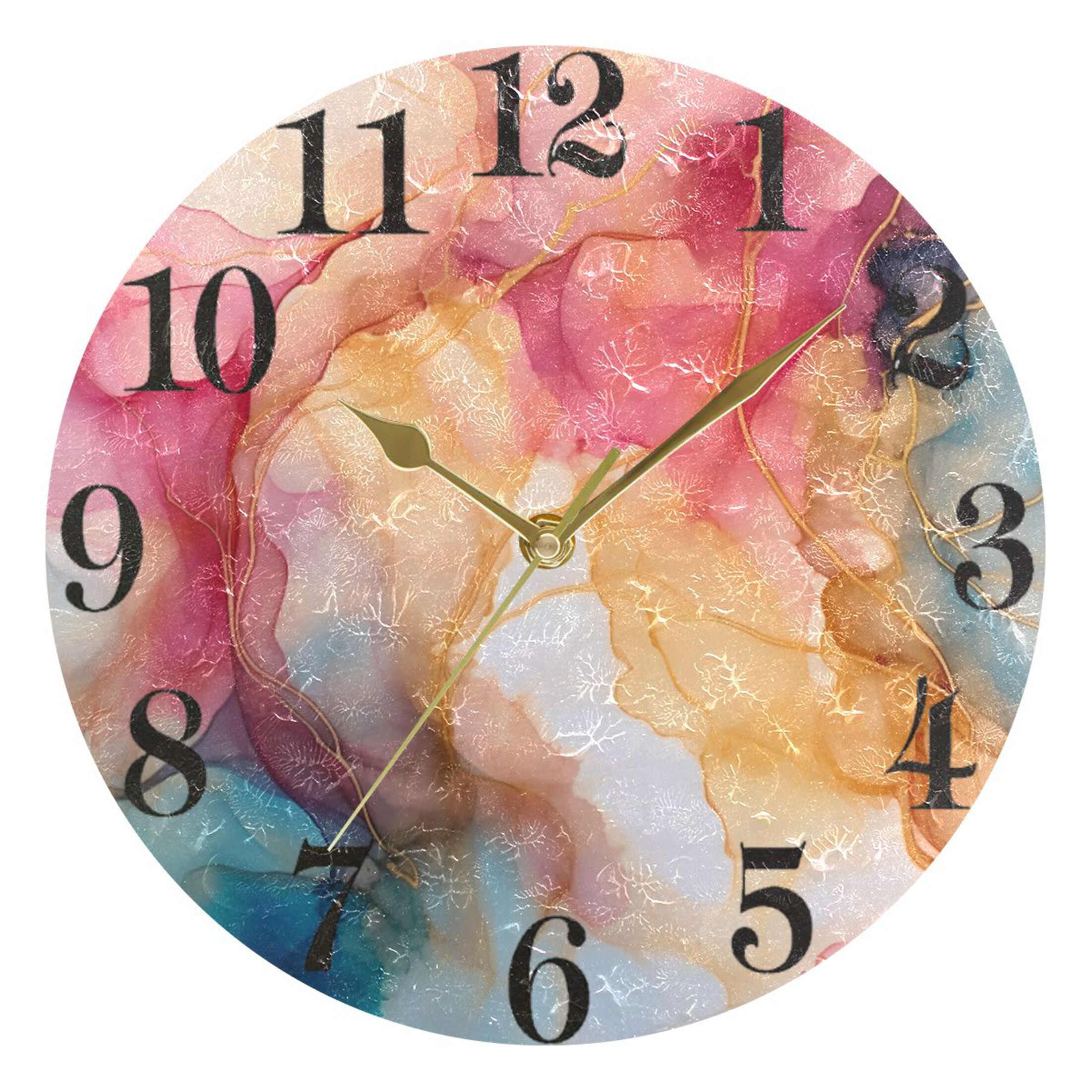 Pink Blue Gold Marble Wall Clock 9.8 inch Battery Operated Clocks Non ...
