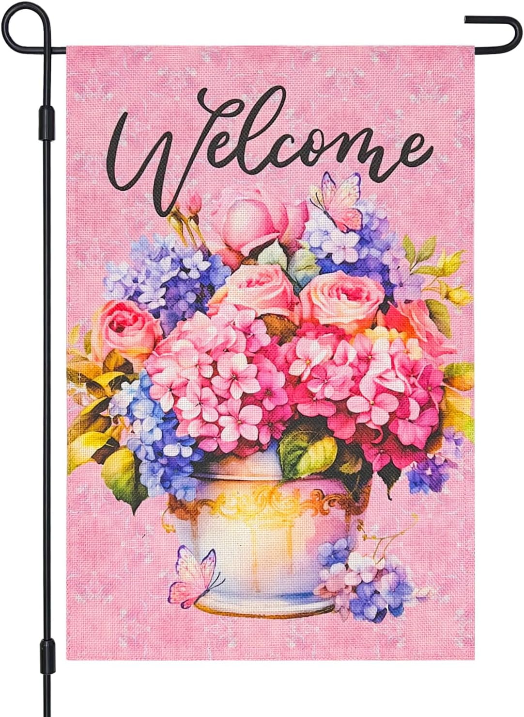 Pink Blue Hydrangea Flowerpot Welcome Garden Flag Double Sided ,Spring ...