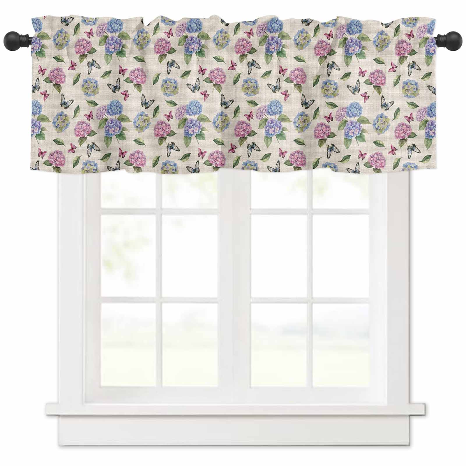 Pink Blue Hydrangea Valances for Windows Farmhouse Kitchen Curtains ...