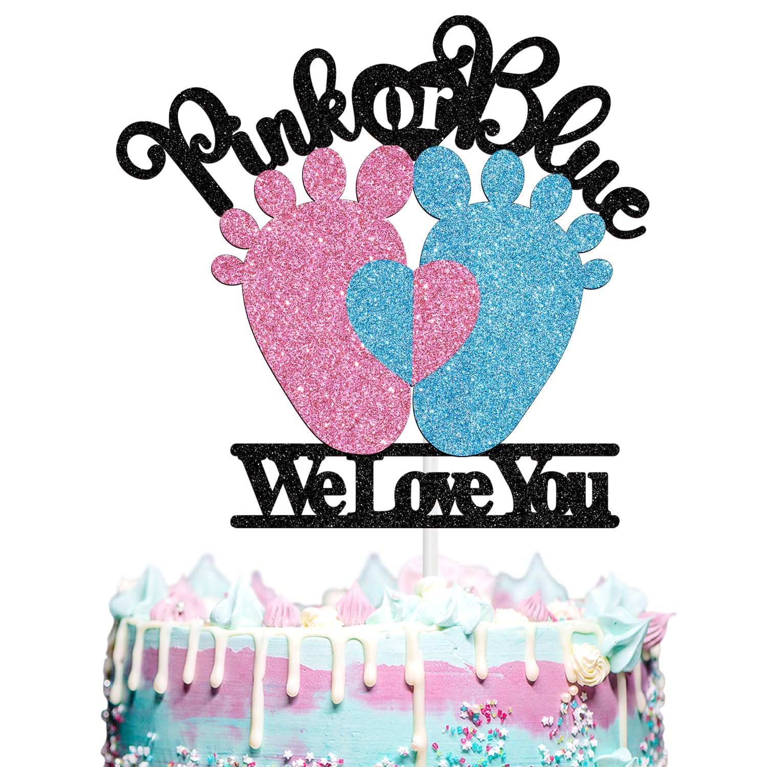 Pink or Blue We Love You BSL1 Cake Topper, Boy or Girl/He or She Gender ...