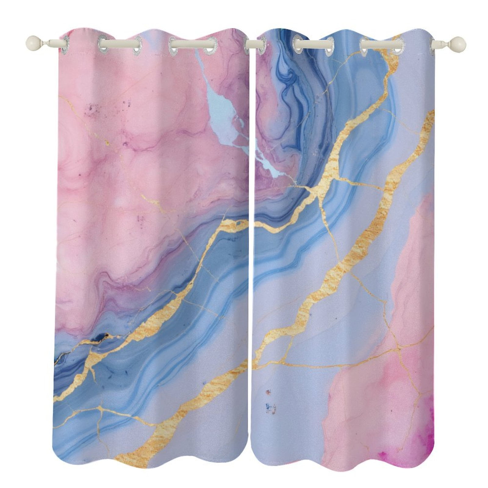 Pink Blue Marble Gold Vein Art Blackout Window Curtains for Bedroom ...