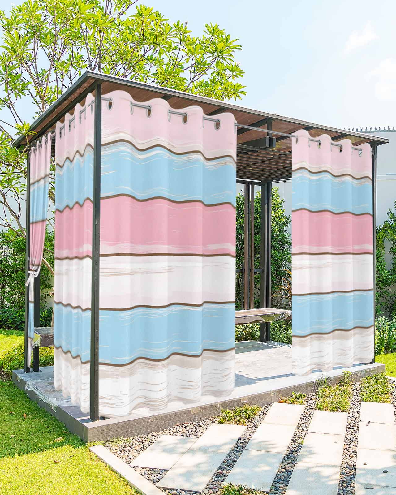 Pink Blue Outdoor Curtains for Patio Waterproof, Vintage Farmhouse ...