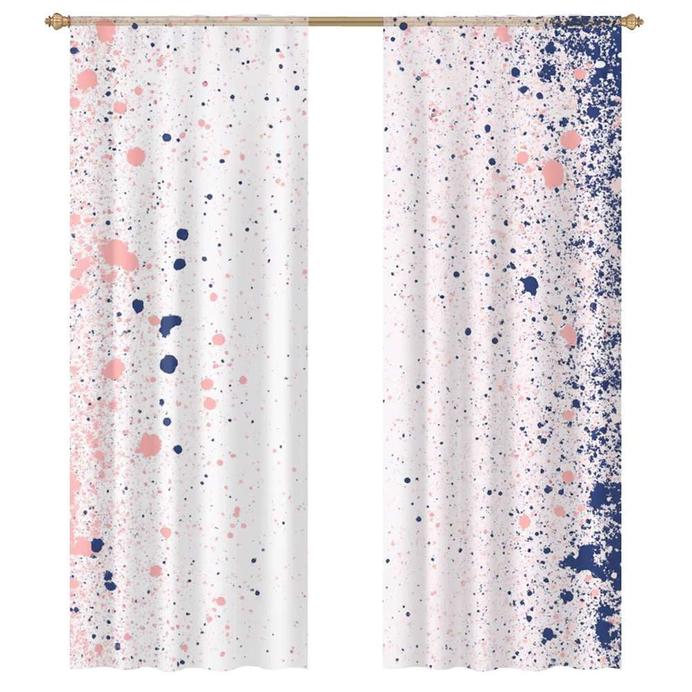 Pink Blue Paint Splatter Art Tulle Curtains For Living Room Chiffon ...
