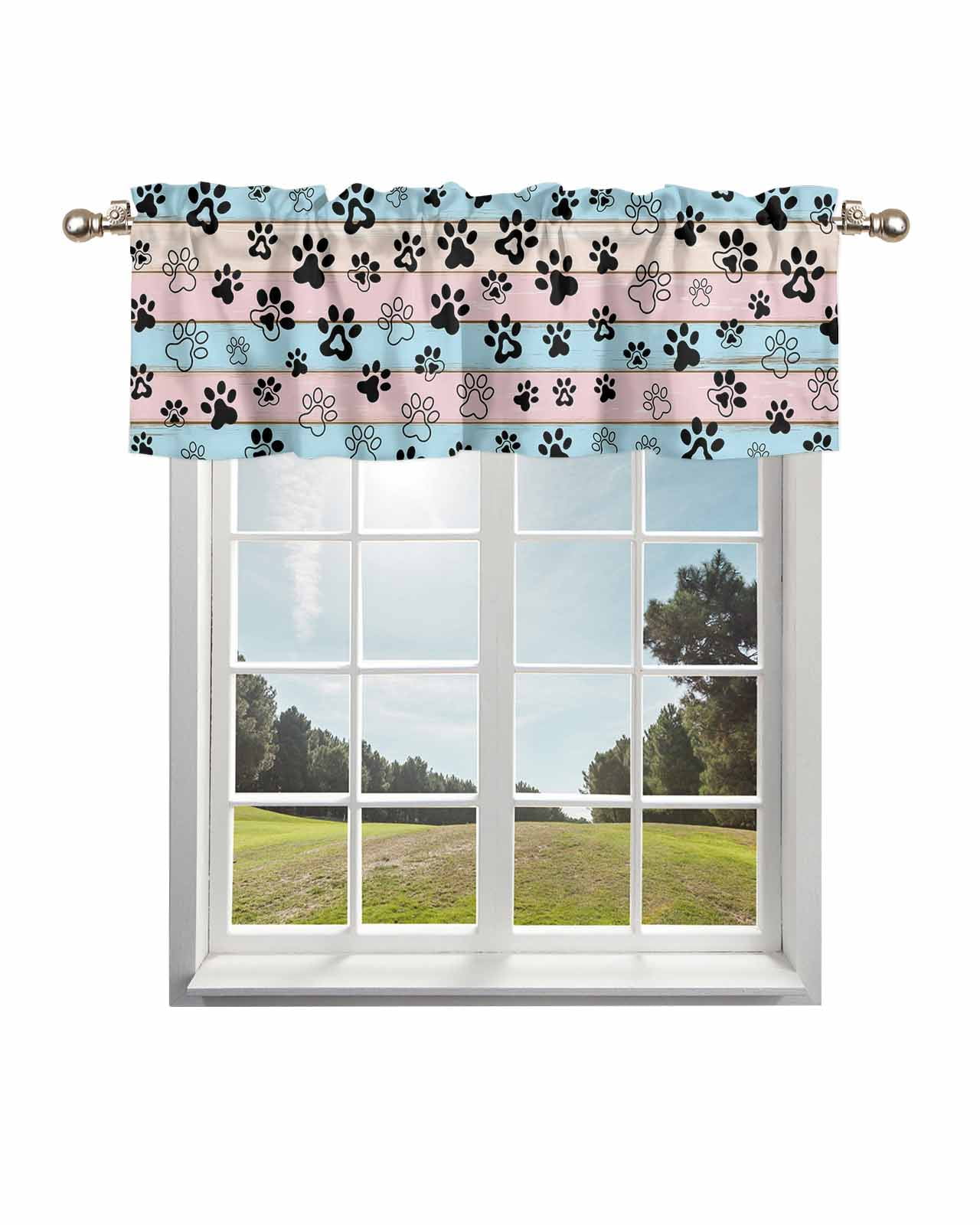 Pink Blue Paw Print Curtain Valance for Windows/Living Room/Kitchen ...