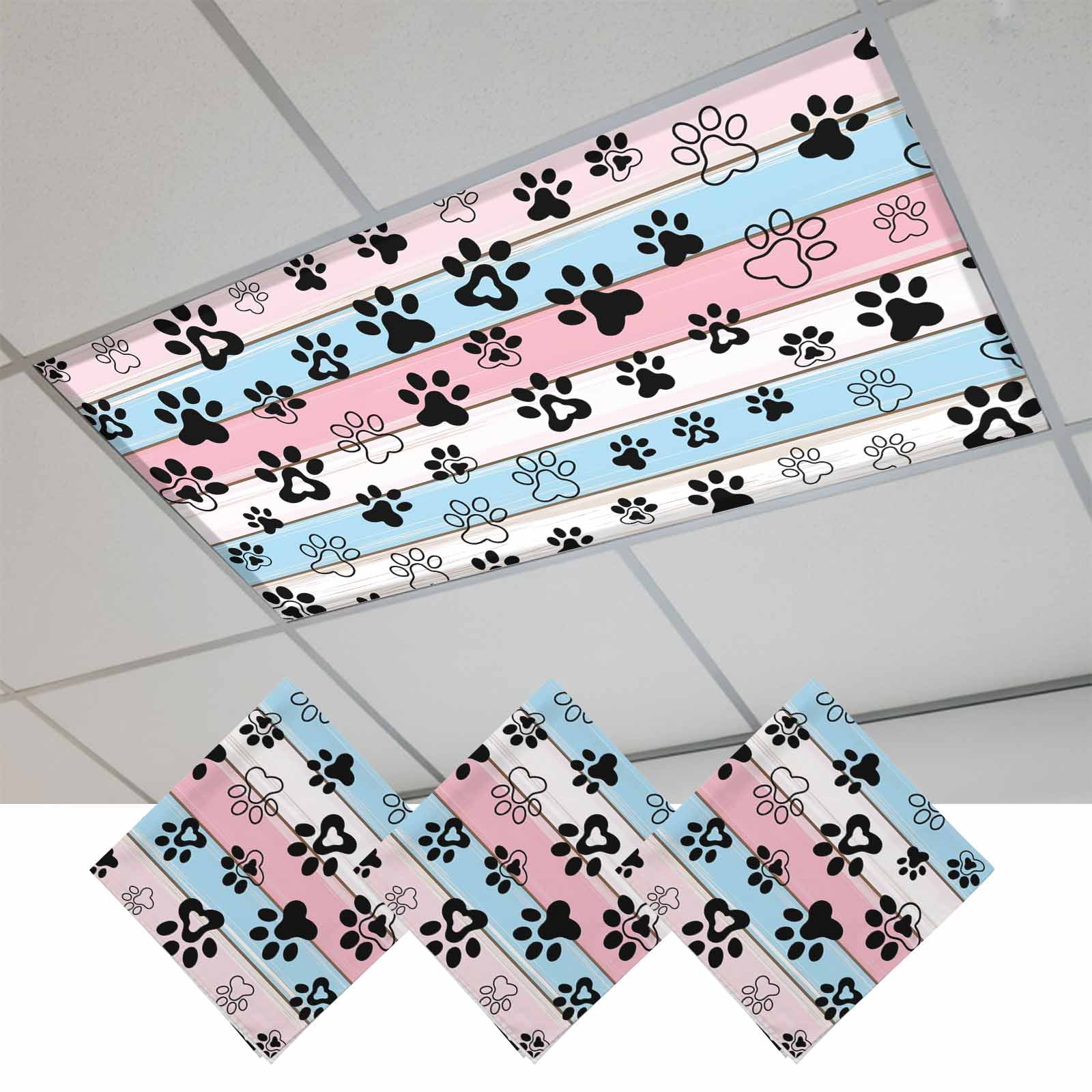 Pink Blue Paw Print Magnetic Fluorescent Light Covers for Ceiling ...