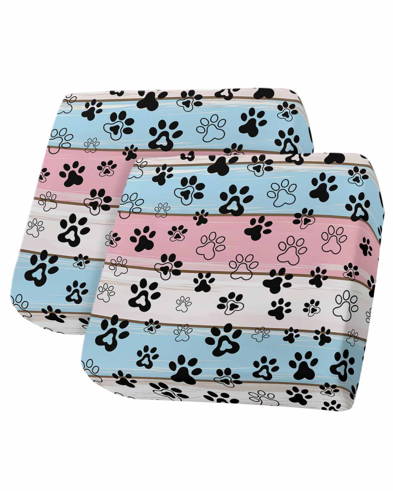 Pink Blue Paw Print Sofa Couch Cushion Covers Washable, Removable Stretchable Sectional Couch ...