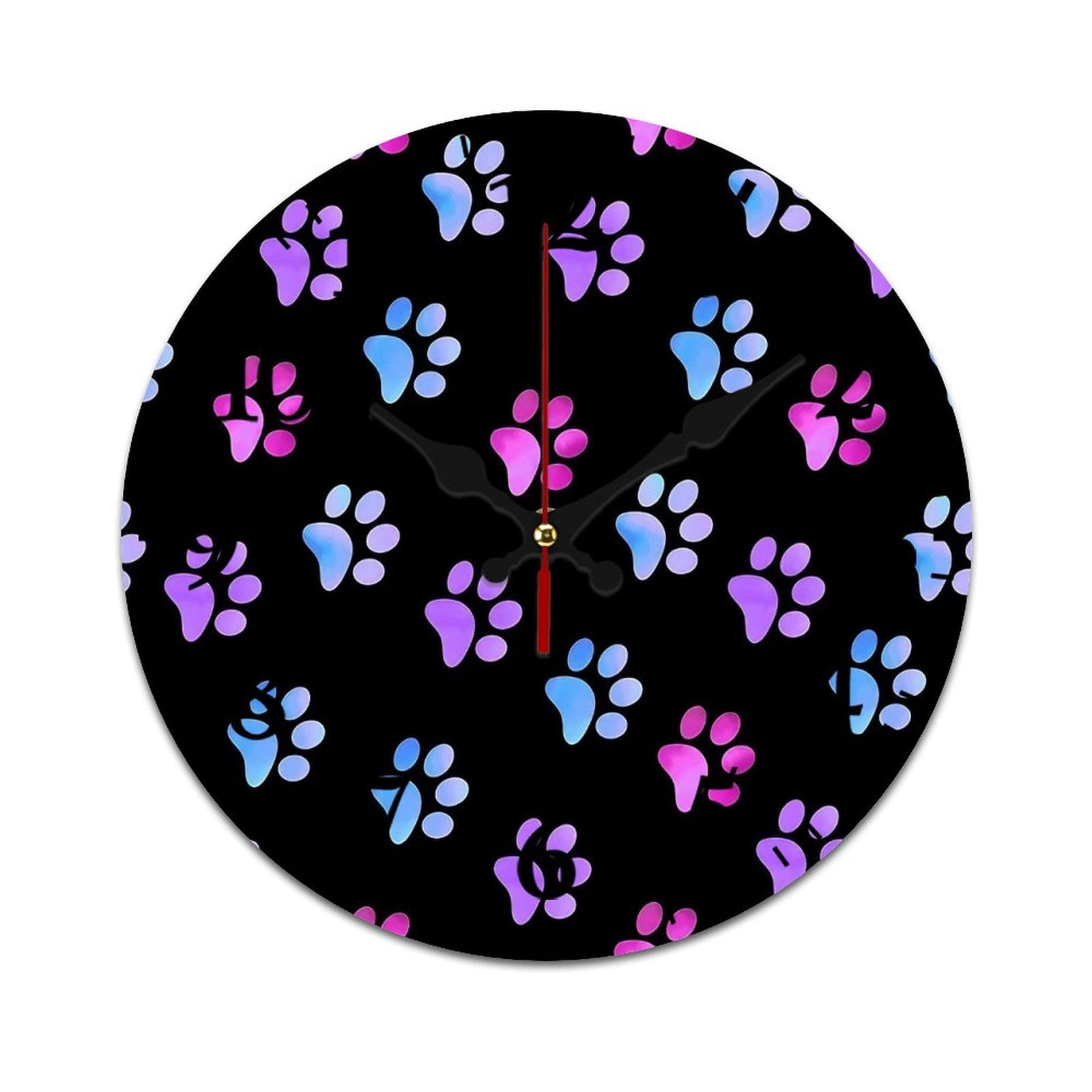 Pink Blue Purple Galaxy Paw Prints Wall Clock Modern Design Clocks Wall ...