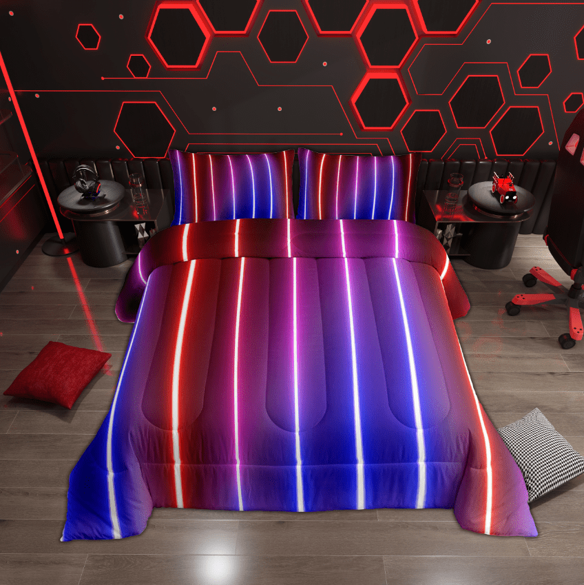 Pink Blue Red Comforter Set Queen Ombre Abstract Bedding Set Women Men ...