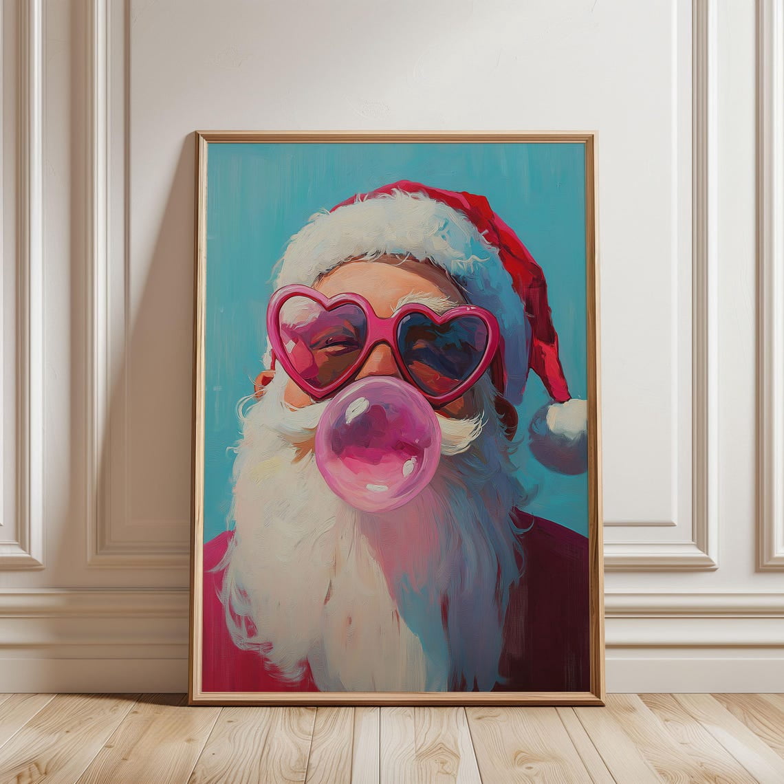 Pink Blue Santa Wall Art, Cute Pink Prints, Trendy Pastel Decor Forhome ...