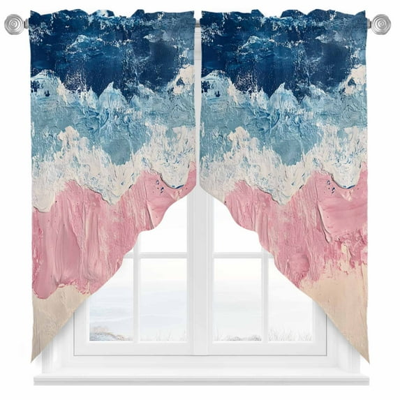 Pink Blue Swag Valances for Windows 2 Pack Beige Gradient Ocean Wave ...