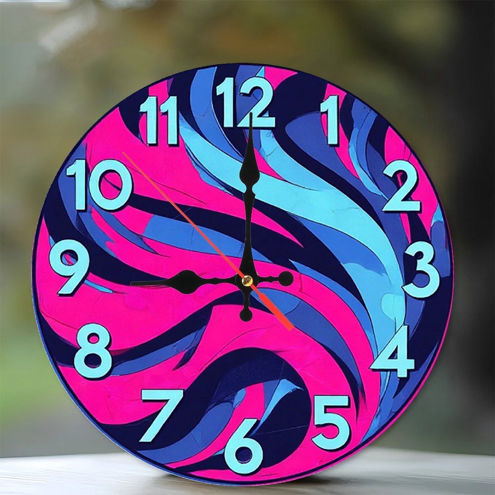 Pink Blue Swirl Wall Clock Home Decor 10-Inch Silent Wooden Wall Clock ...