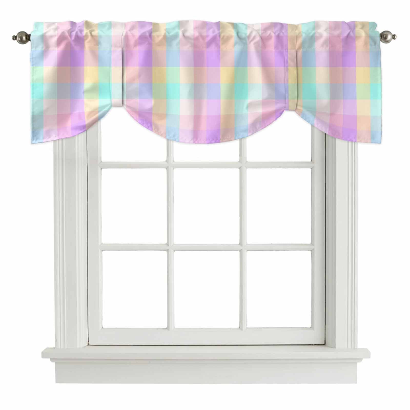 Pink Blue Tie Up Valance Curtains for Windows, Kitchen Curtains Window ...
