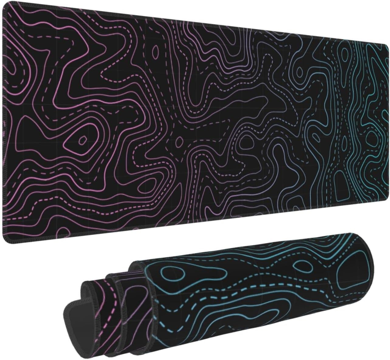 Pink Blue Topographic Contour Map Mouse Pad 31.5x11.8 in Big Extended ...