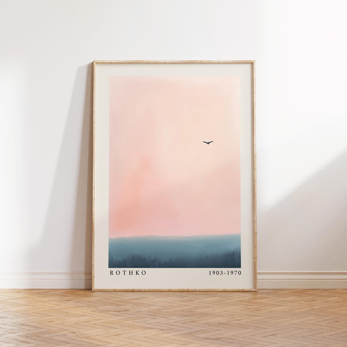 Pink And Blue Wall Art – Rothko-Inspired Horizon Print With Bird ...