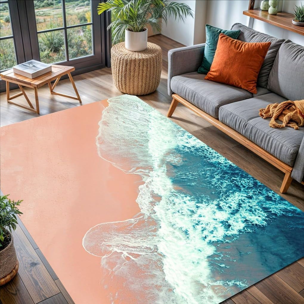Pink Blue White Fresh Ocean Beach Theme Area Rug For Livingroom Bedroom ...