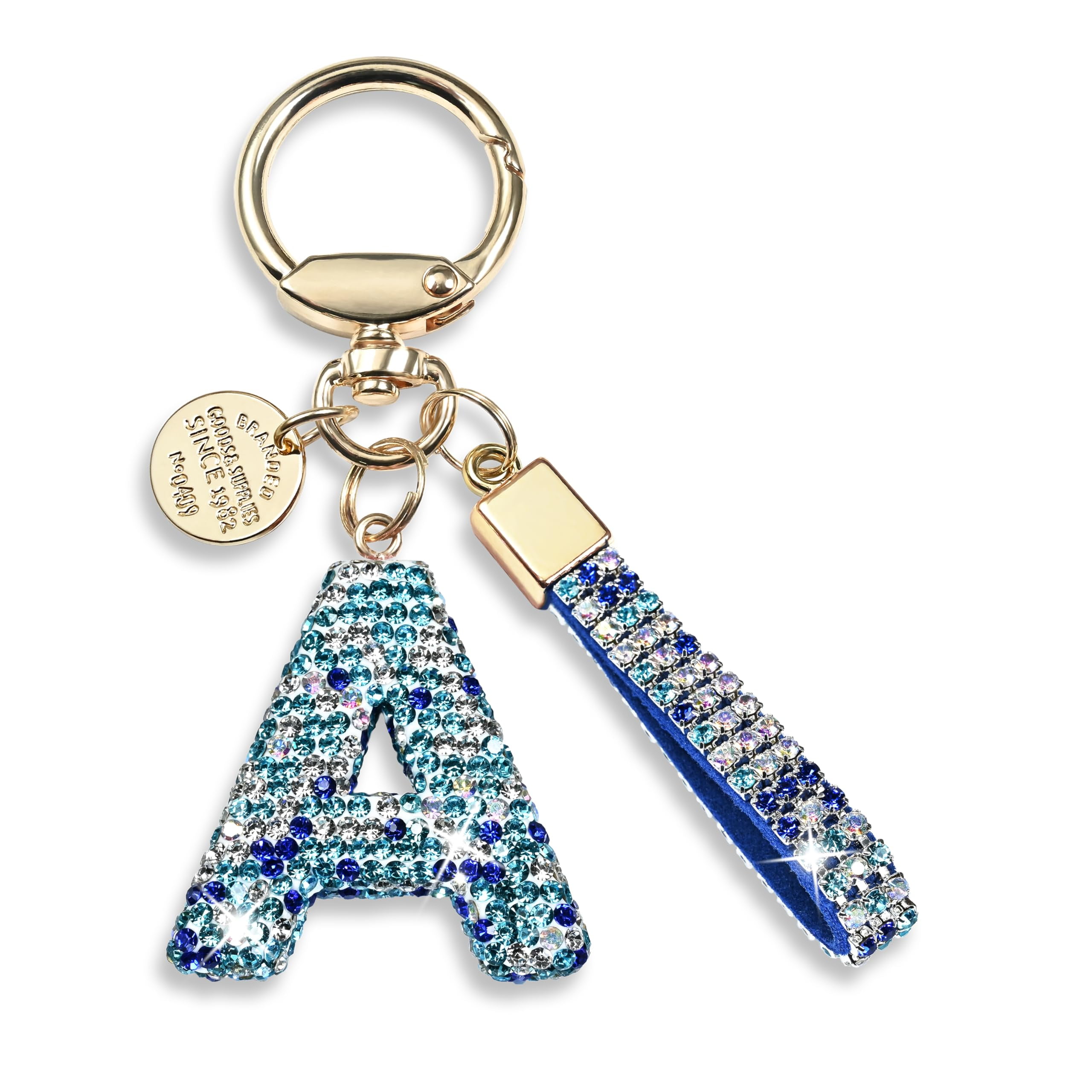 Pink Blue White Initial Letter Keychain Gift for Women Bling Sparkly ...