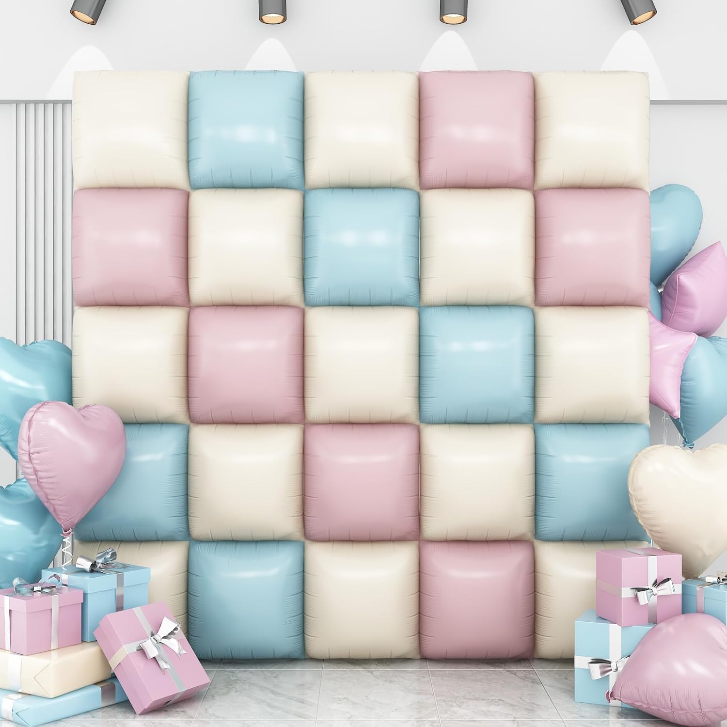 Pink Blue White Square Foil Balloon Wall,25Pcs Double Sided Foil ...