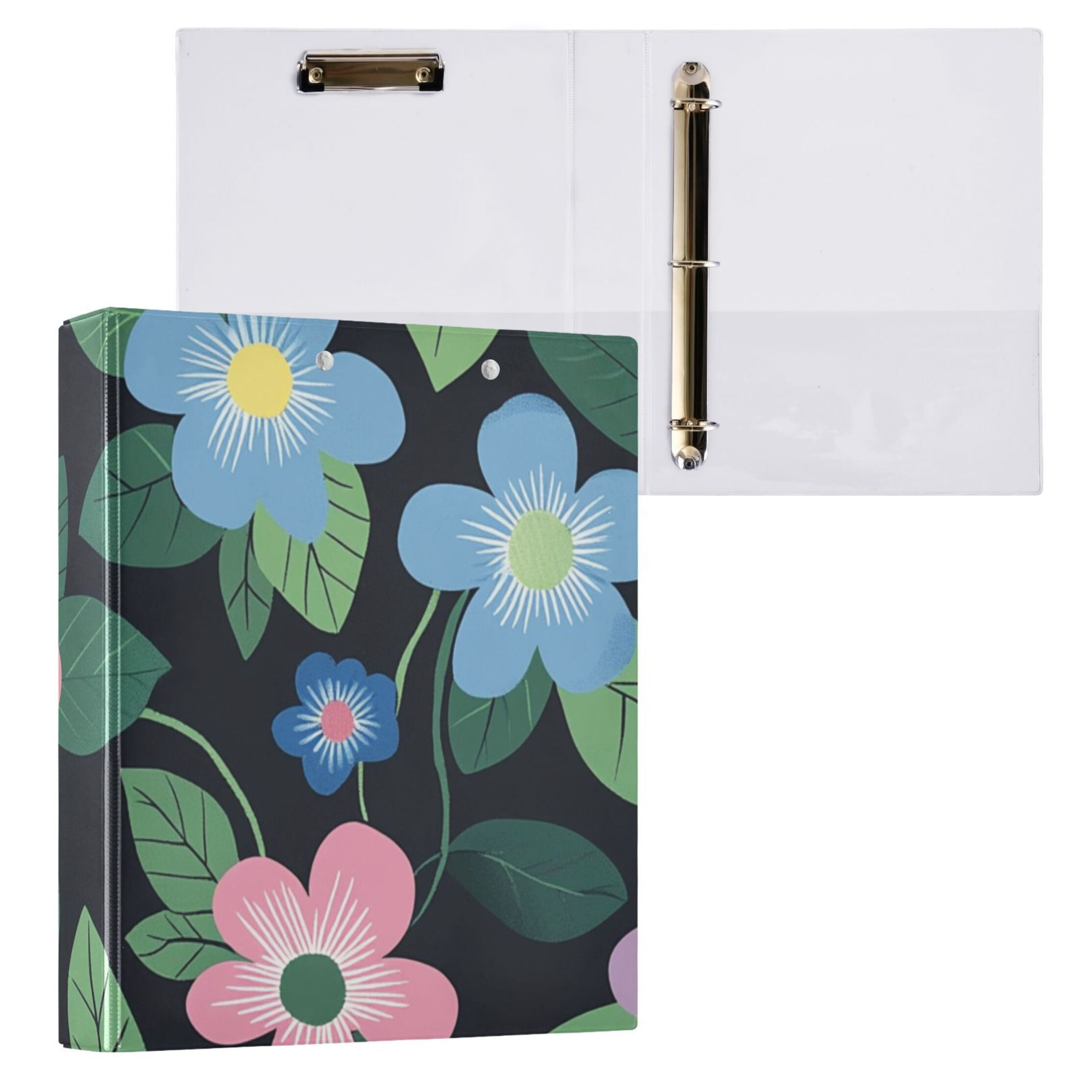Pink Blue Wildflowers 3 Ring Binders 1.5 inch Hardcover File Folders ...