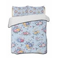 Pink Blue Yellow Floral 3 Pieces Quilt Set, 1 Quilt with 2 Shams ...
