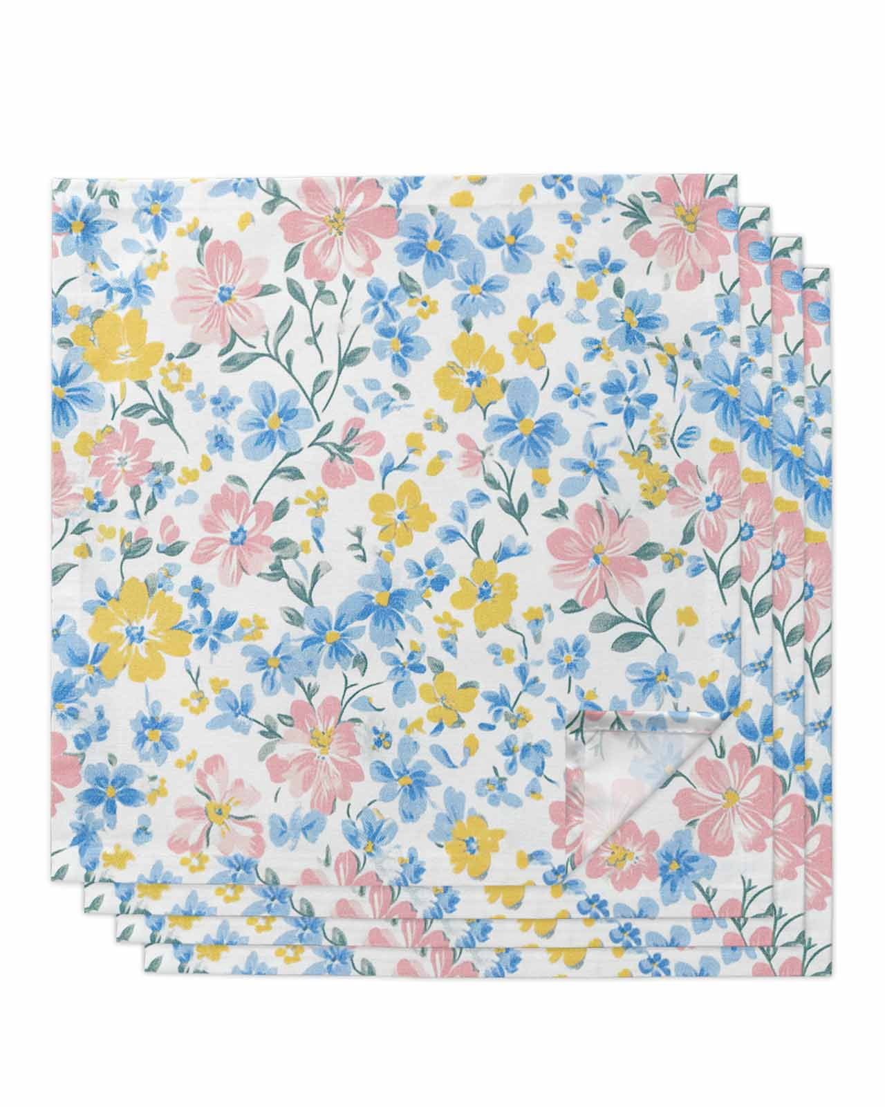 Pink Blue Yellow Flowers Cloth Napkins Set of 4 Reusable Dinner Napkins ...