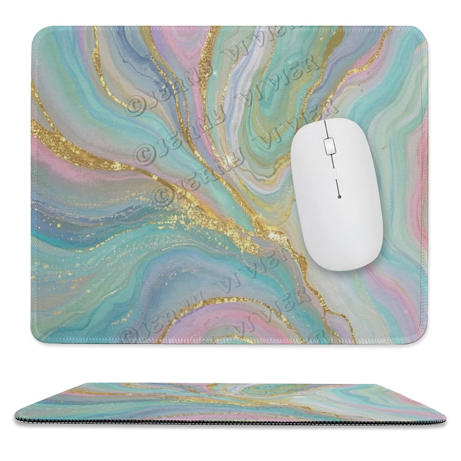 Pink Blue and Golden Marble Mouse Pad, 10" x 12", Non-Slip Base for ...