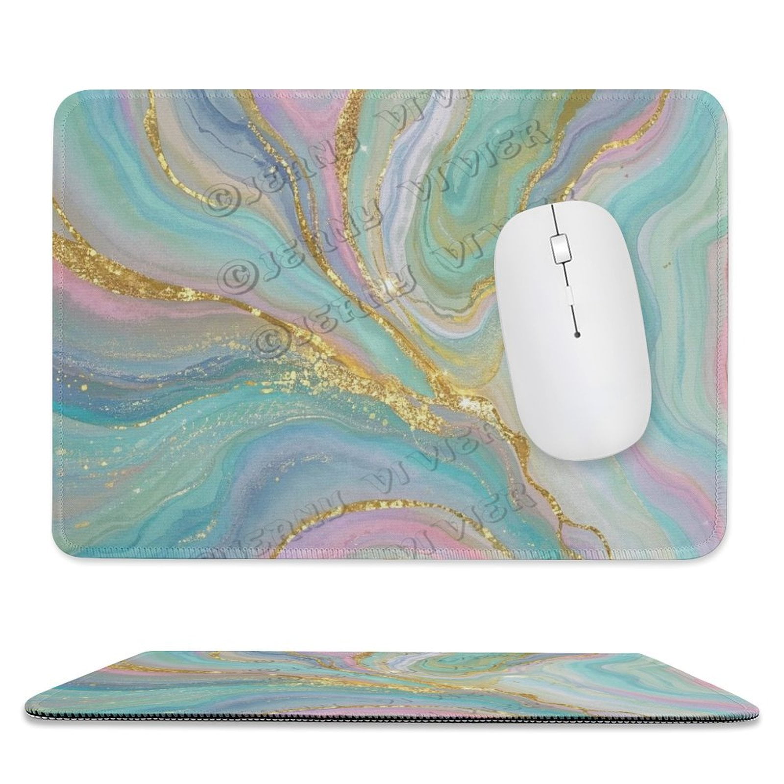 Pink Blue and Golden Marble Mouse Pad, 8" x 10", Non-Slip Base for Home ...