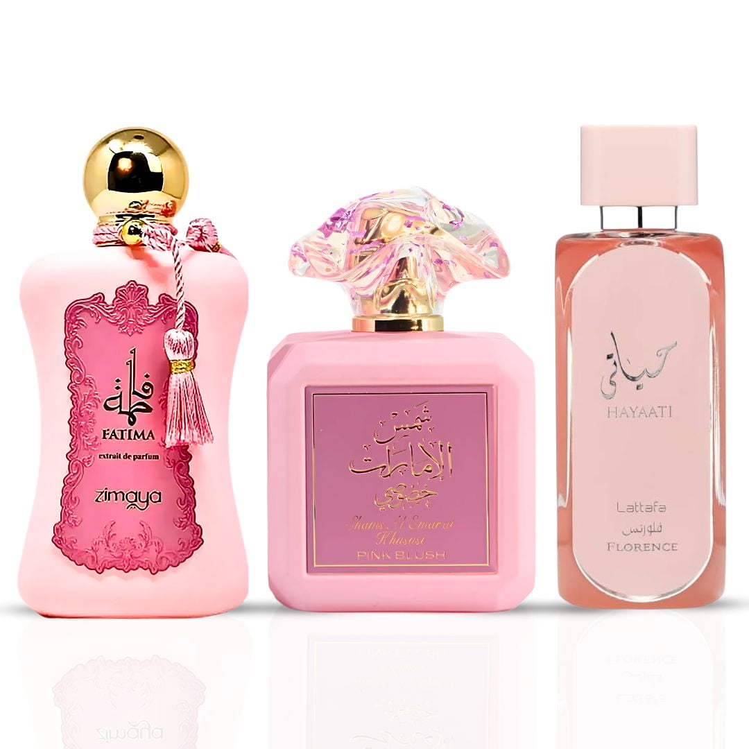 Pink Blush by Ard Al Zaafaran, Hayaati Florence by Lattafa, Fatima Pink ...