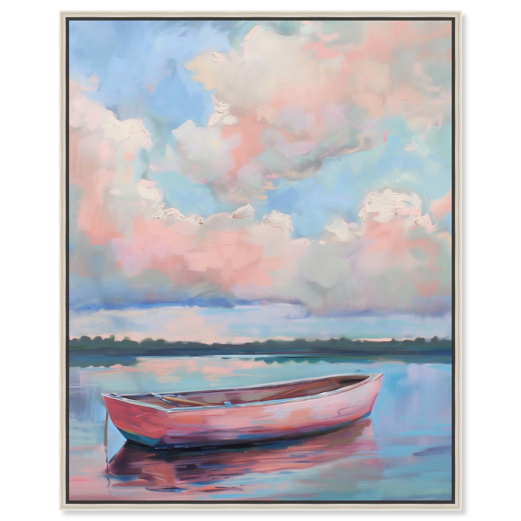 Pink Boat on the Lake Canvas Vivid Coastal Art by Art Remedy, Silver ...
