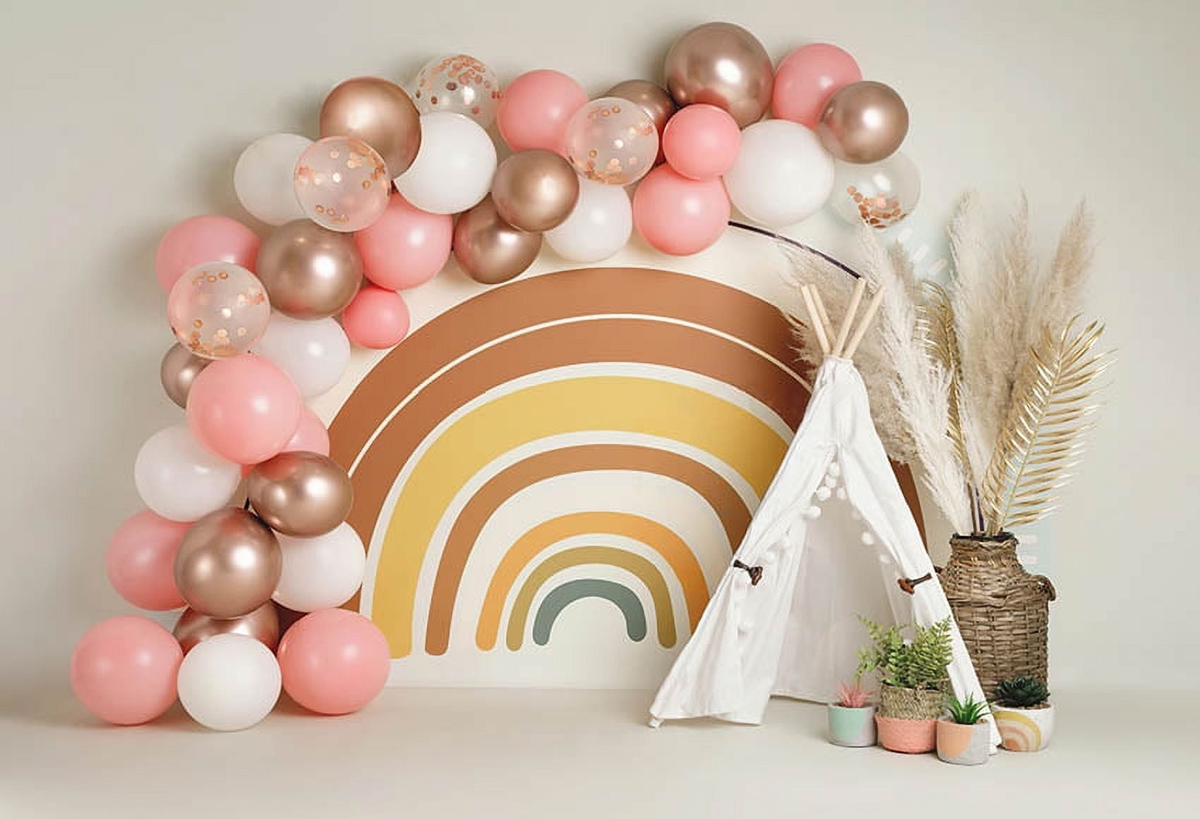 Pink Bohemian Balloons Boho Girl Boy 1st Birthday Party Cake Smash ra ...