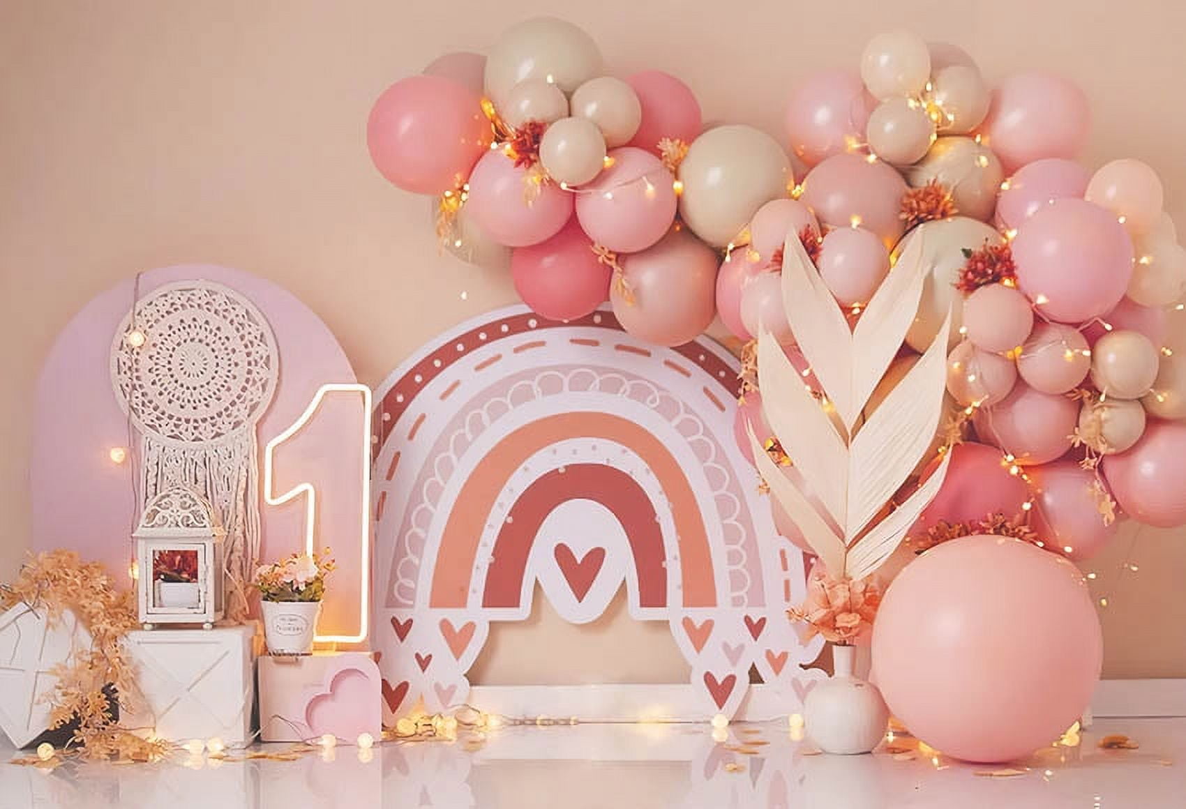 Pink Bohemian Balloons Boho Girl Boy 1st Birthday Party Cake Smash ra ...