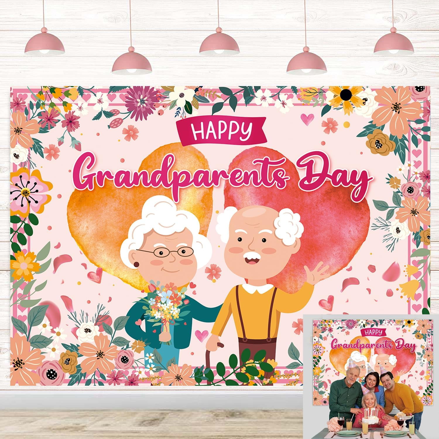 Pink Boho Beautiful Happy Grandparents Day Backdrop Love Grandparents ...