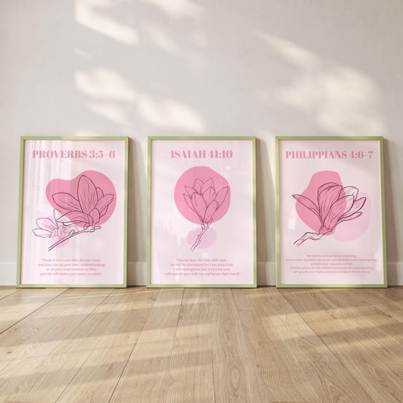 Pink Boho Christian Wall Art Prints Bible Verse Decor Home Decor Office ...