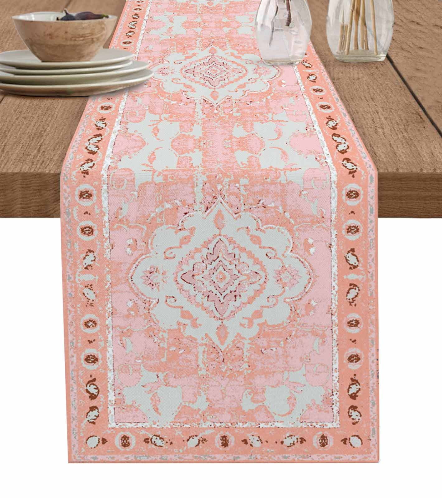 Pink Boho Ethnic Table Runners 60 Inches Long, Cotton Linen Fabric ...