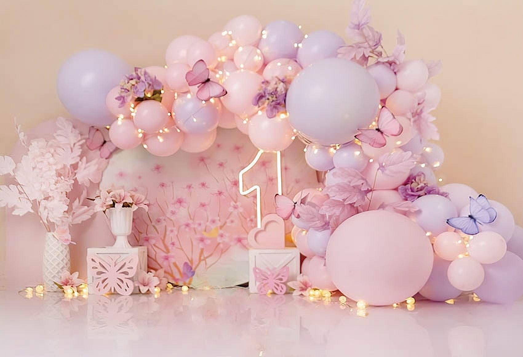 Pink Boho Floral Balloons Girl Boy Birthday Party Cake Smash Portrait ...