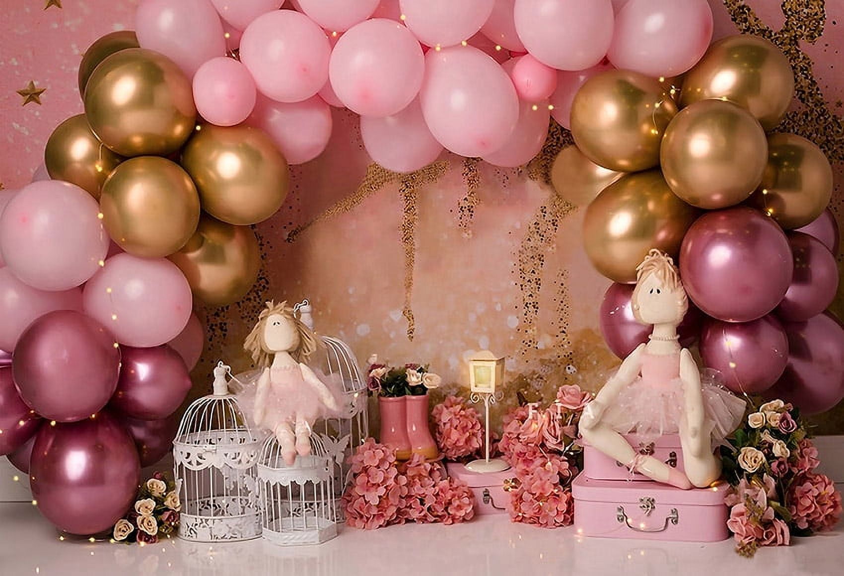 Pink Boho Floral Balloons Girl Boy Birthday Party Cake Smash Portrait ...