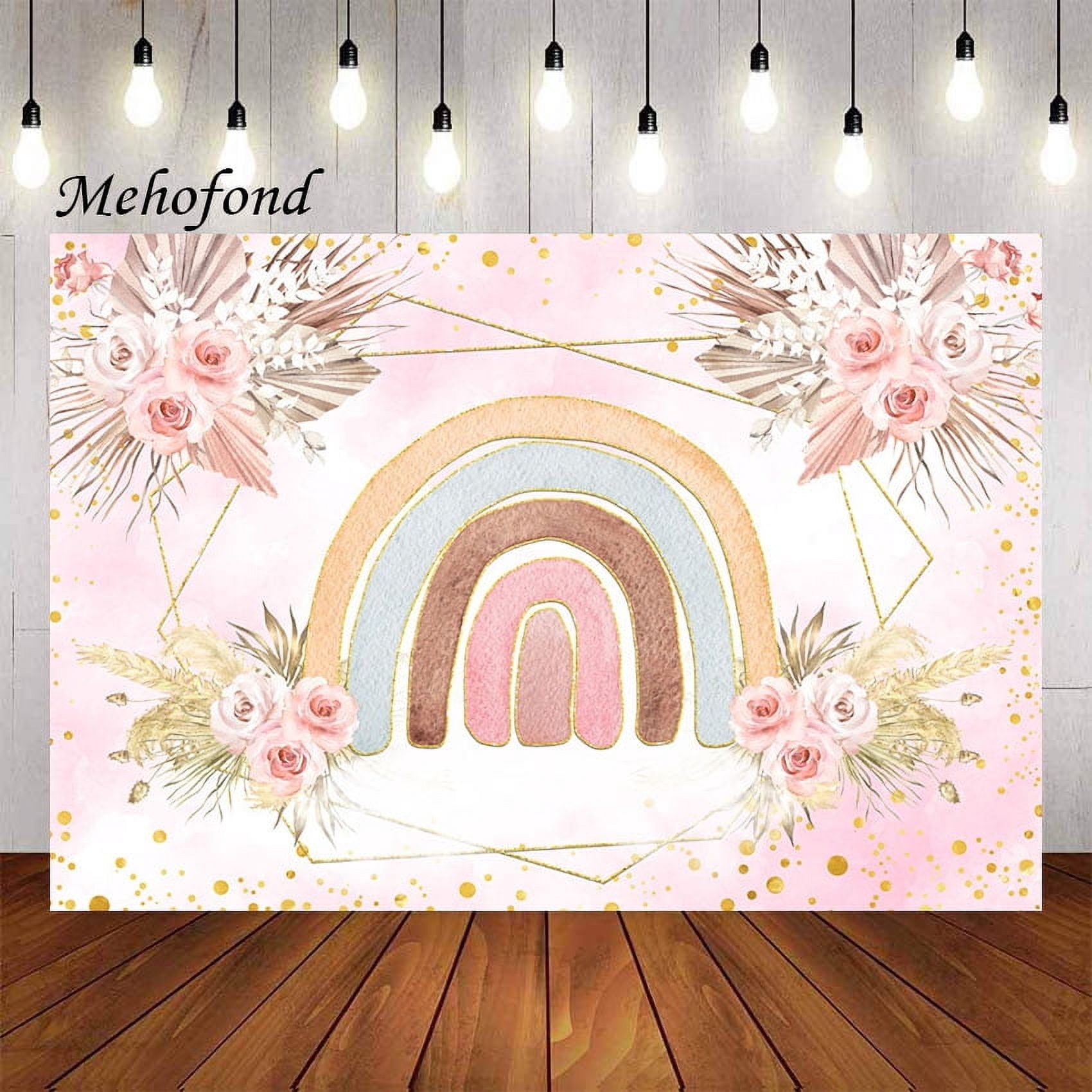 Pink Boho Flower Golden Dots Birthday Party r Wallpaper Backdrop Photo ...