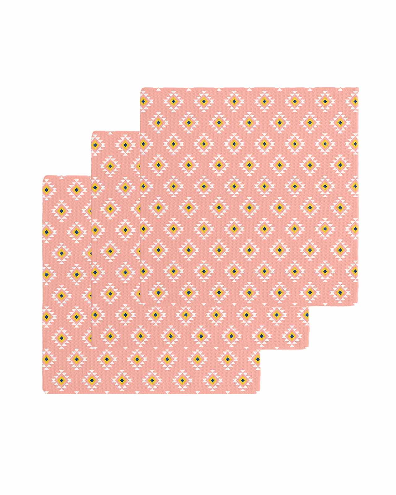 Pink Boho Kitchen Dish Towels for Drying Dishes Set of 3, Aztec Southwest Geometric Ethnic ...
