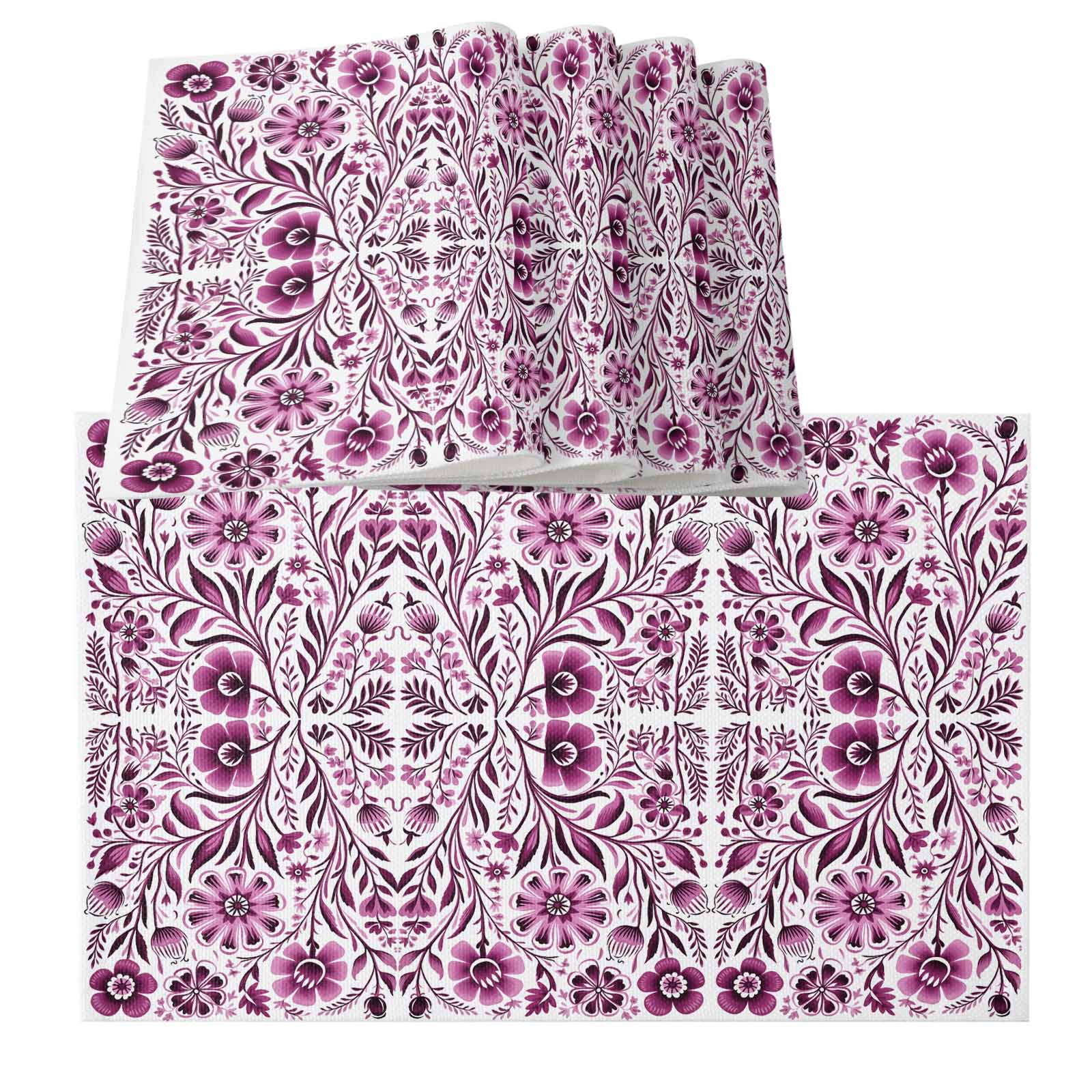 Pink Boho Placemats for Dinning Table Set of 6, Ethnic Tribal Floral ...