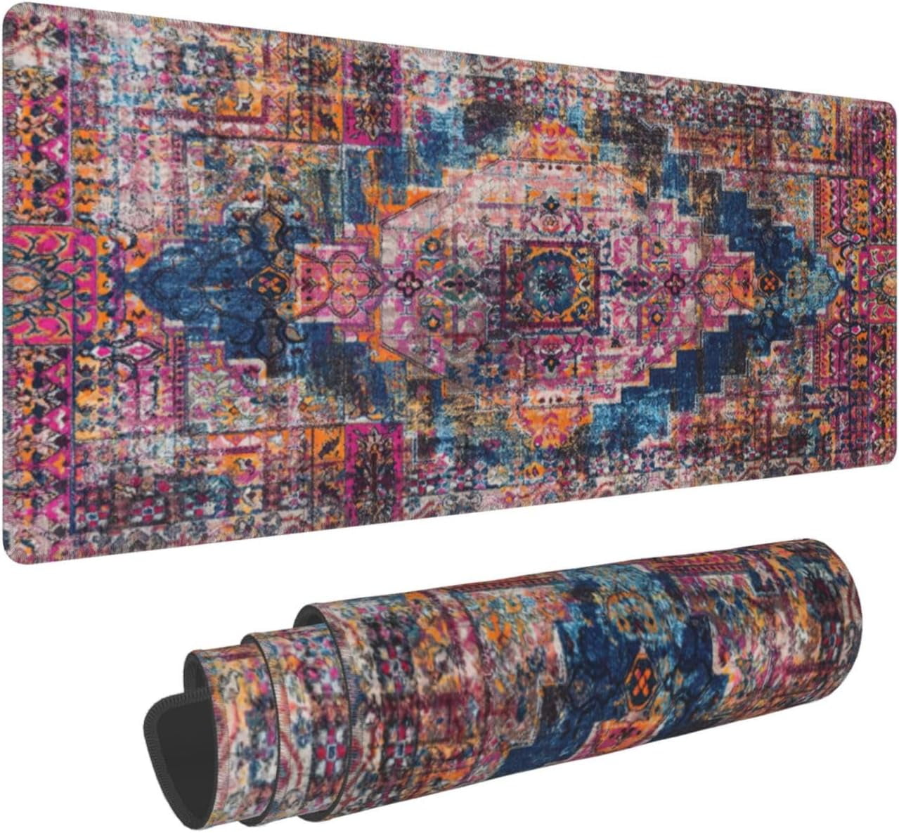 Pink Boho Style Vintage Large Gaming Mouse Pad, Extended Big Keyboard ...