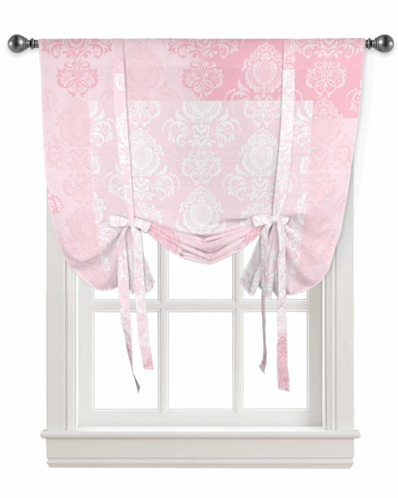 Pink Boho Tie Up Curtains for Kitchen Bathroom Bedroom Windows 45 Inch ...