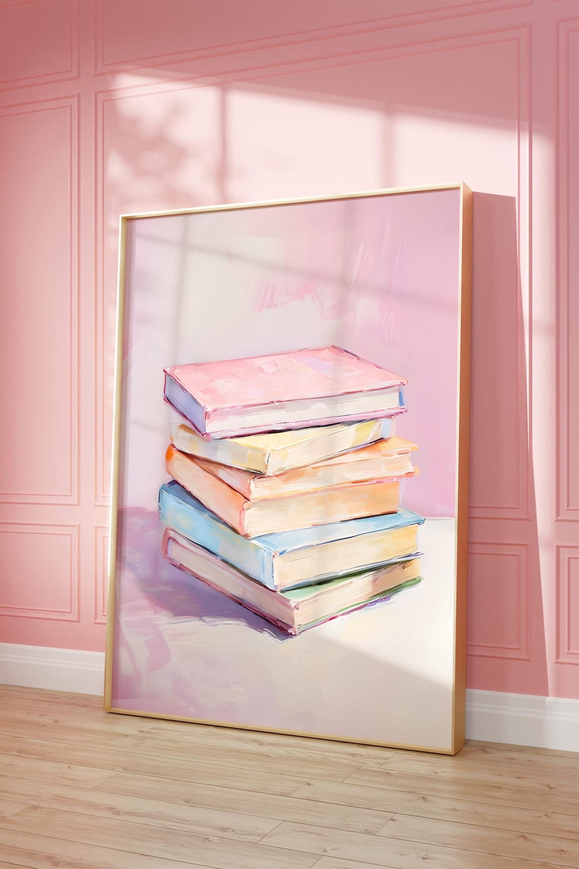 Pink Books Poster, Stack Of Books Poster, Trendy Pastel Pink Book Lover ...