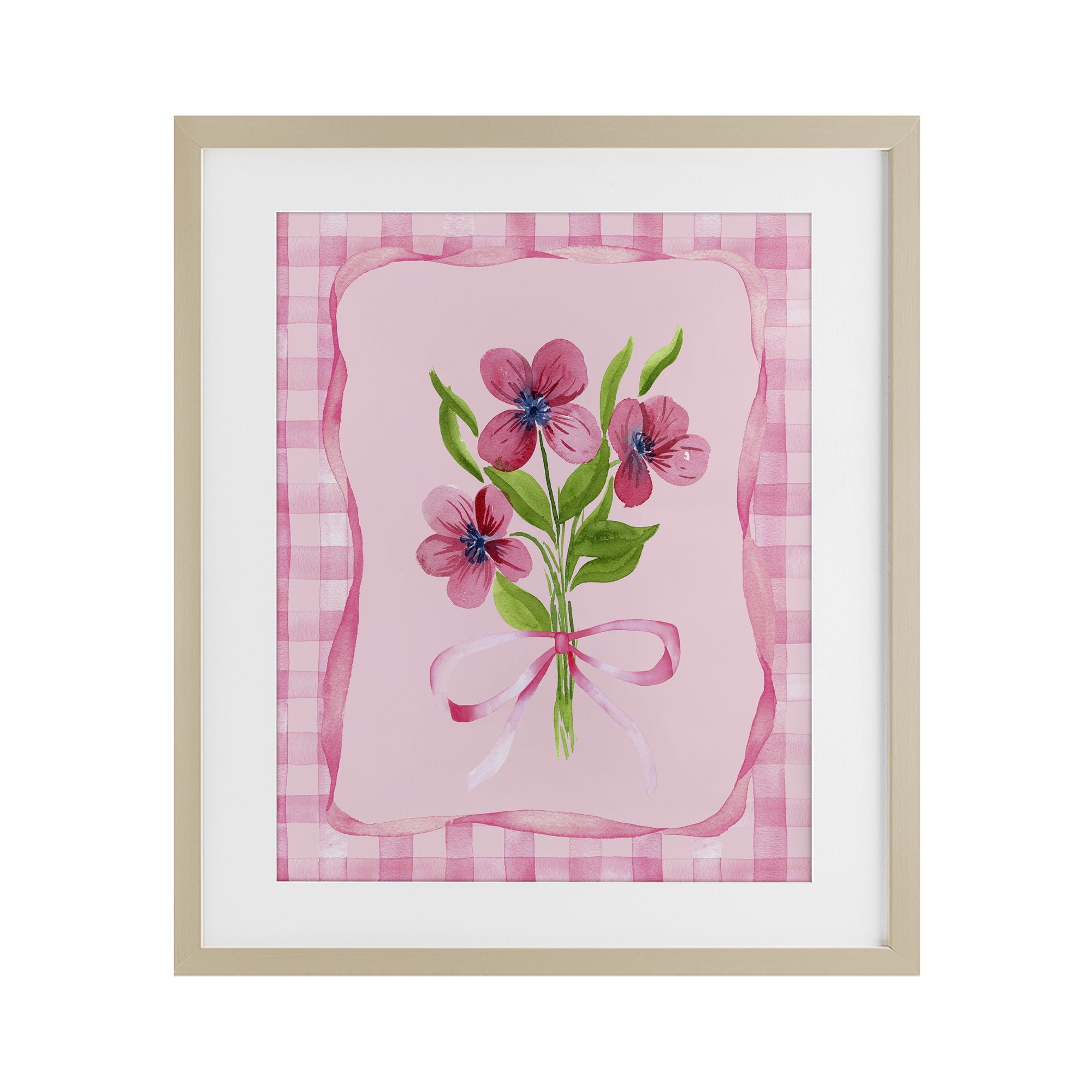 Pink Bordered Flower Bundle Birch Framed Print Under Glass, design by ...